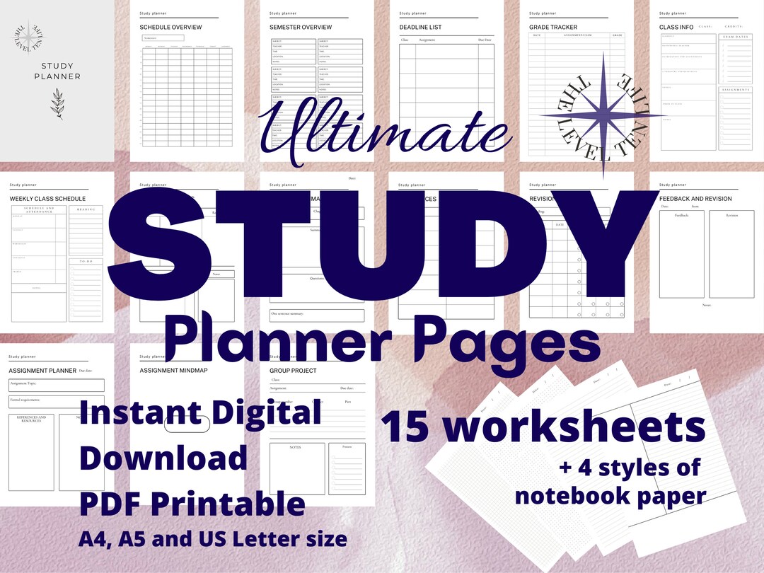 Ultimate Student Study Planner Worksheet Pages Set | 15 Page Pack ...