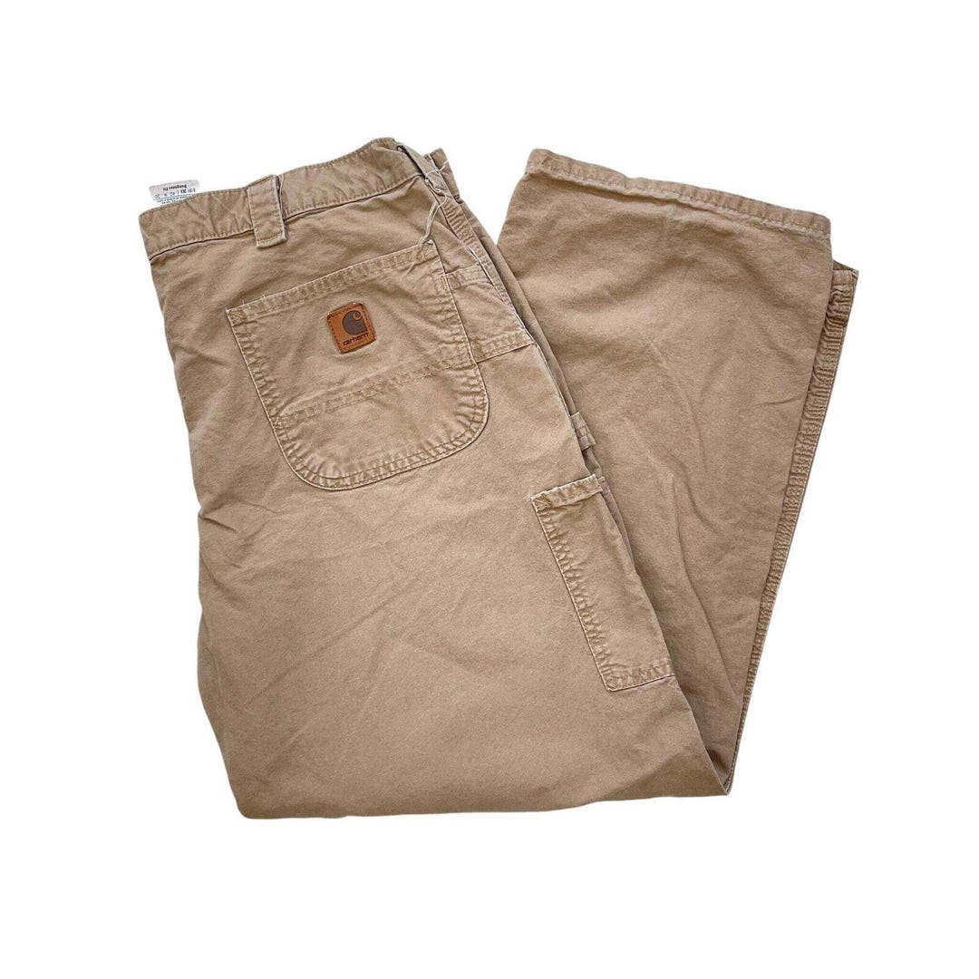 Vintage Carhartt Beige Work Pants With Durable Cotton Fabric Size 40x30 ...