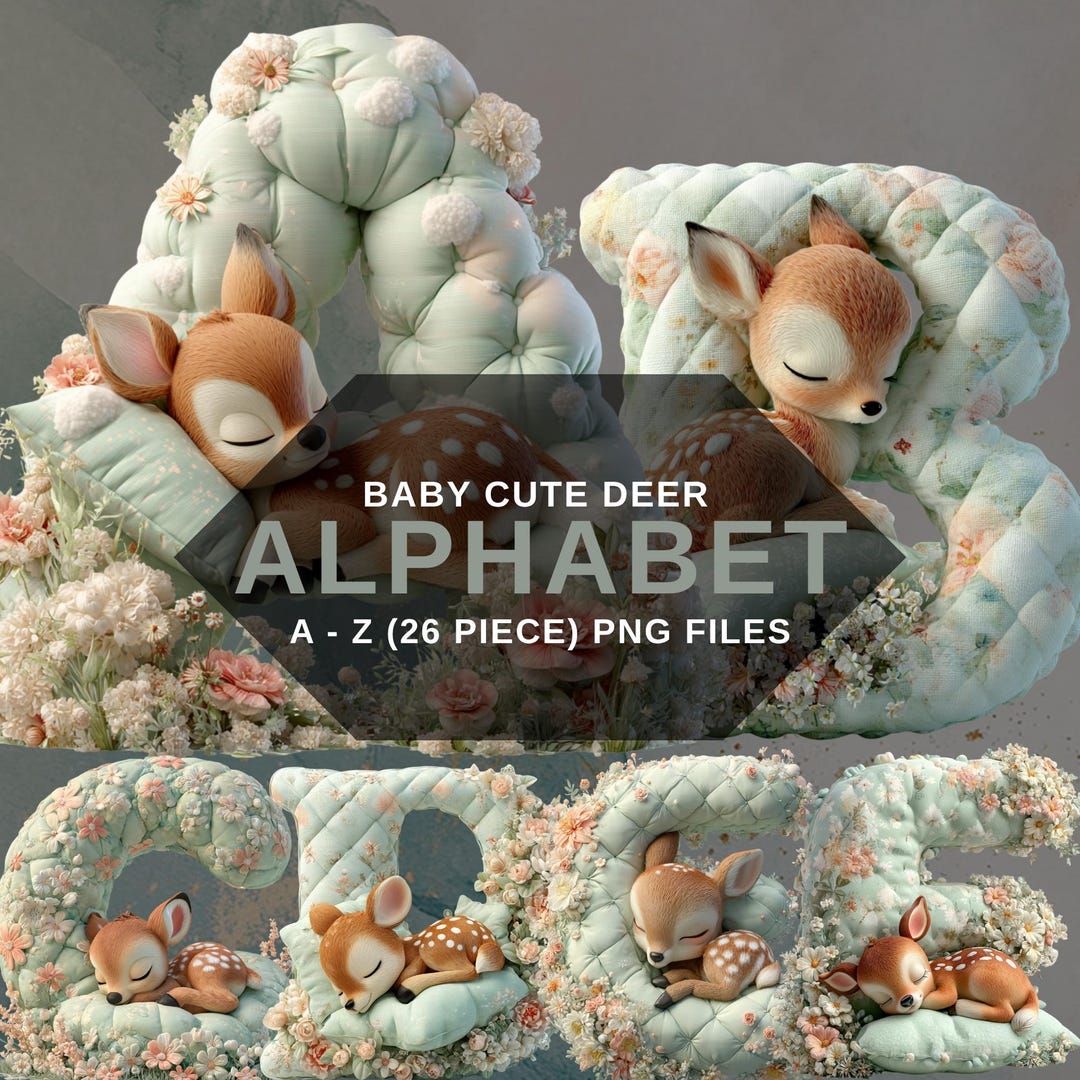 Cute Deer Alphabet PNG Set, Soft Pastel Baby Animal Initials A-Z ...