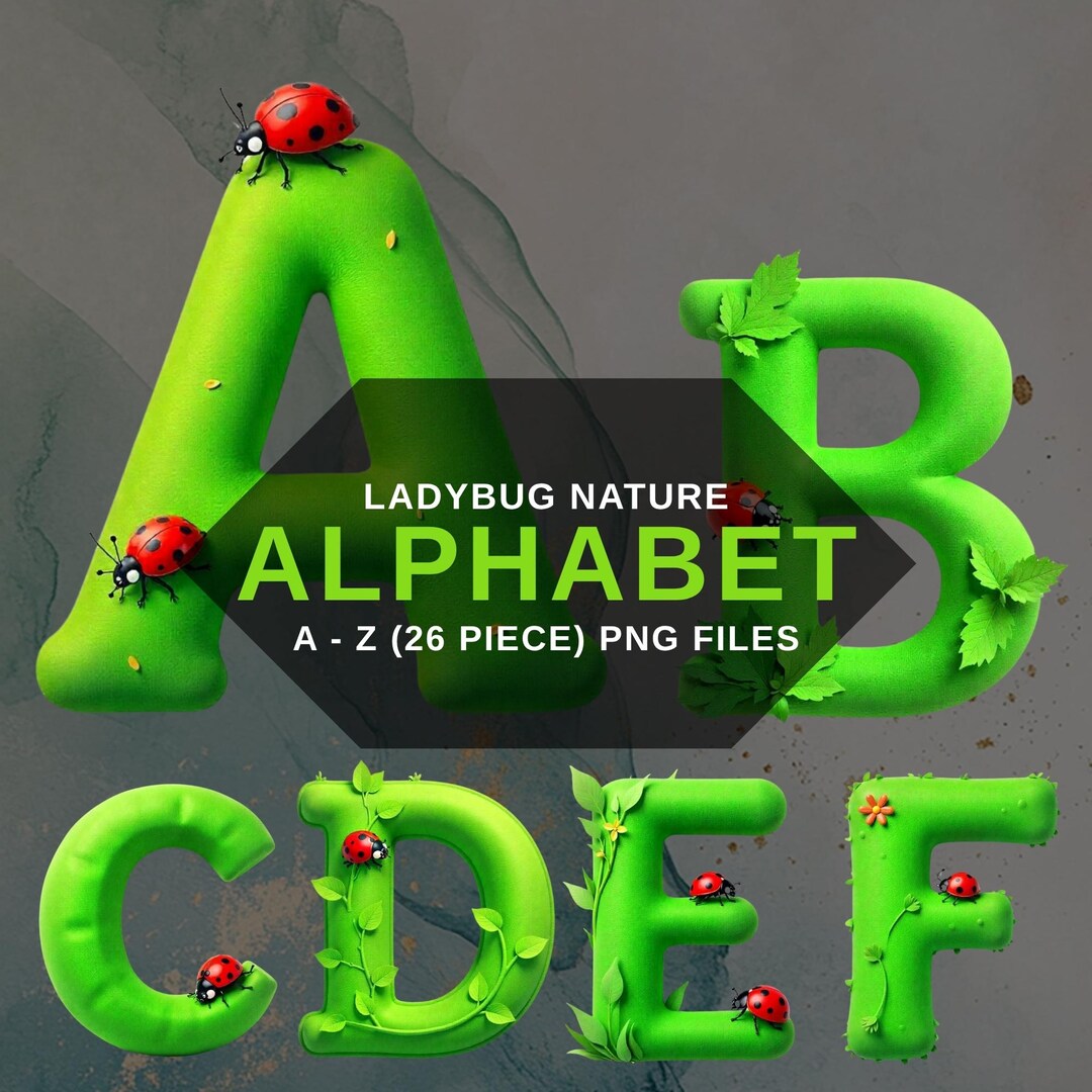 Ladybug Nature Alphabet PNG Clipart, Green Bug Letters A-Z, Cute Garden ...