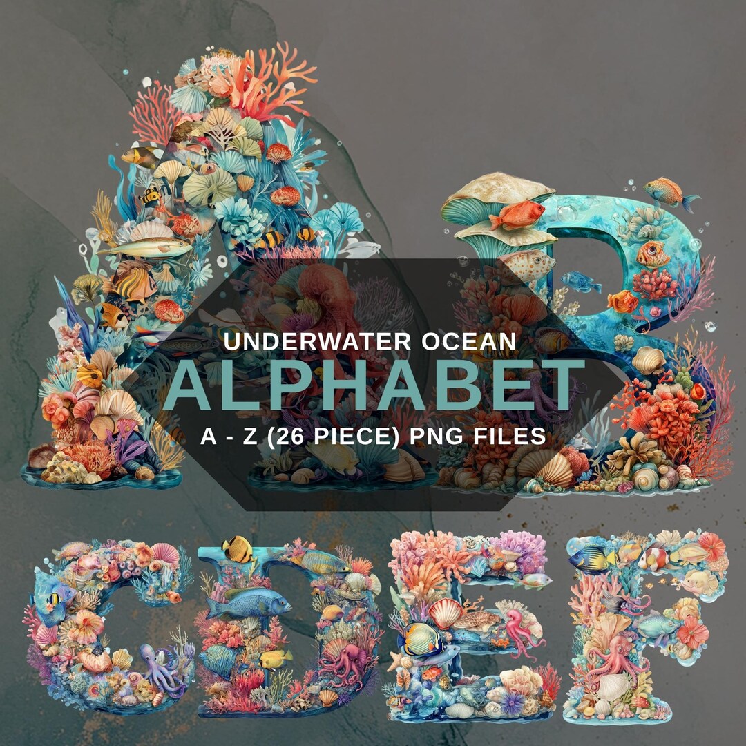 Underwater Ocean Alphabet PNG Clipart, Sea Life Letters, Coral Reef ...