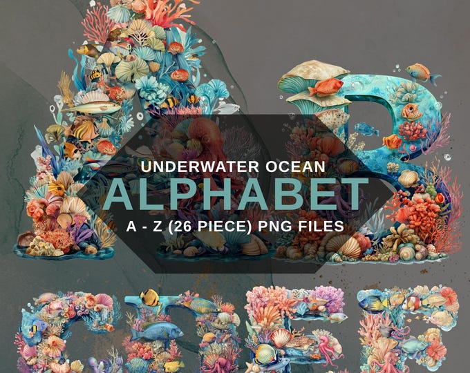 Ocean-themed Alphabet Clipart Set - Seashells & Coral Letters - Marine ...