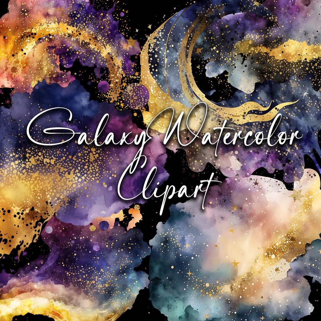 Galaxy and Gold Watercolor, Watercolor Elements, Logo Background, Moon ...