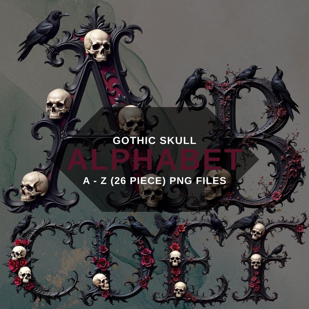 Gothic Skull Alphabet PNG Clipart, Dark Crow Monogram Font, Horror ...