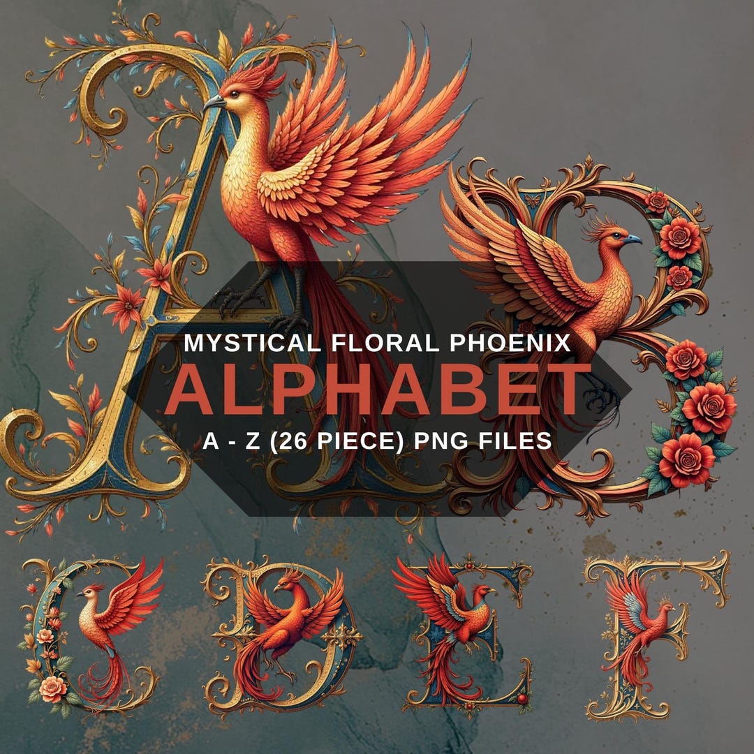 Phoenix Floral Alphabet PNG Clipart, Ornate Fire Bird Letters, Mythical ...