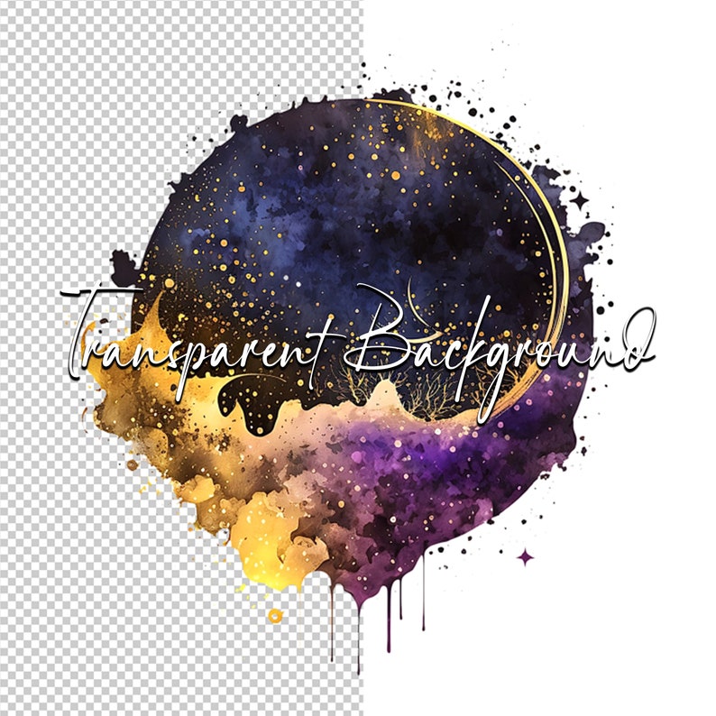 Galaxy and Gold Watercolor Logo Background PNG Clipart - Etsy