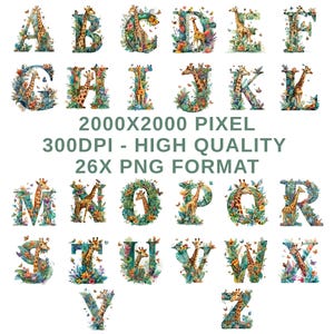 Safari Animal Alphabet PNG, Jungle Giraffe Letter Clipart A-Z, Kids ...