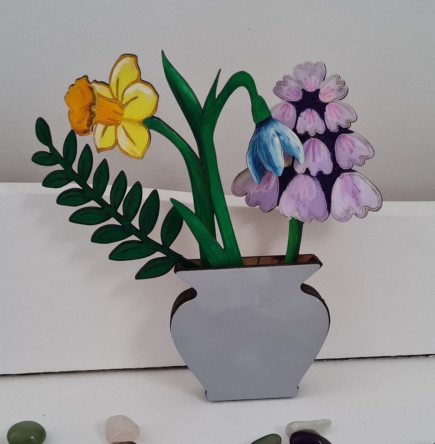 6 Wooden Individual Spring Flowers and Vase - Etsy