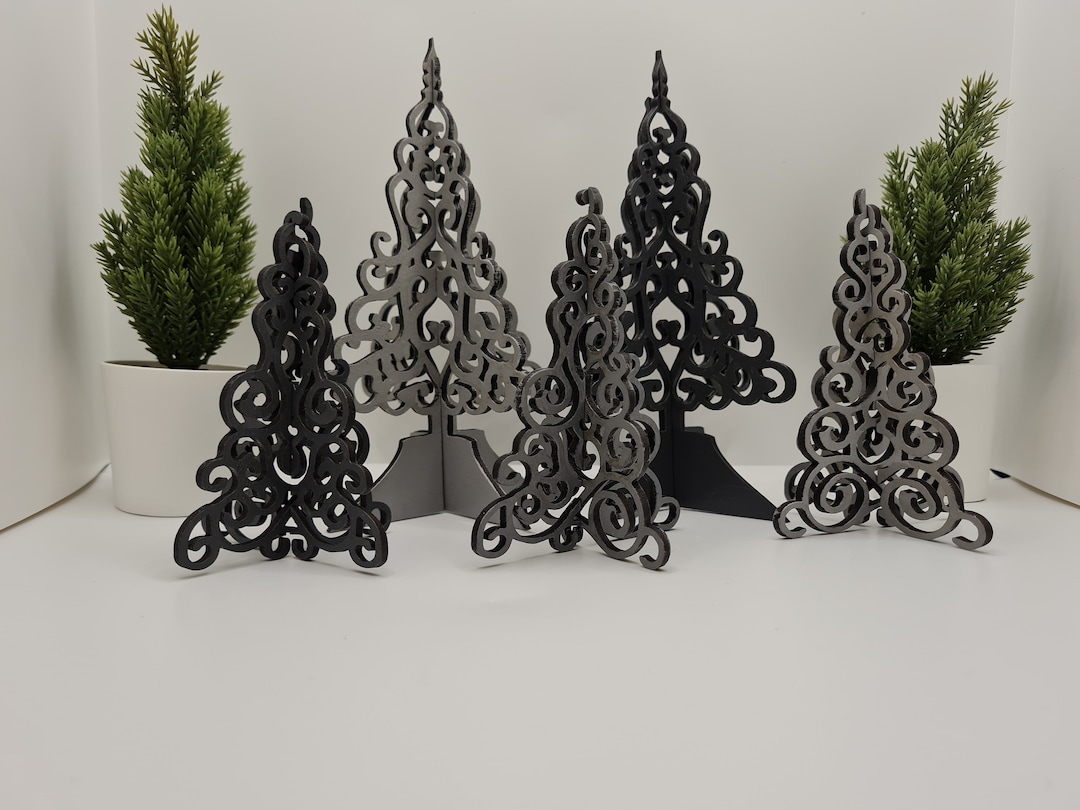 5 Christmas Wooden Detailed Trees Slot Together - Etsy