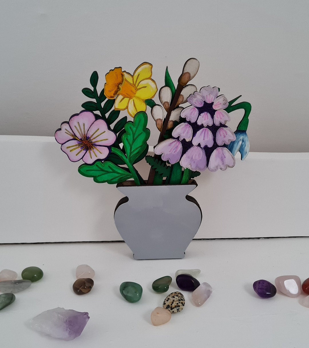 6 Wooden Individual Spring Flowers and Vase - Etsy