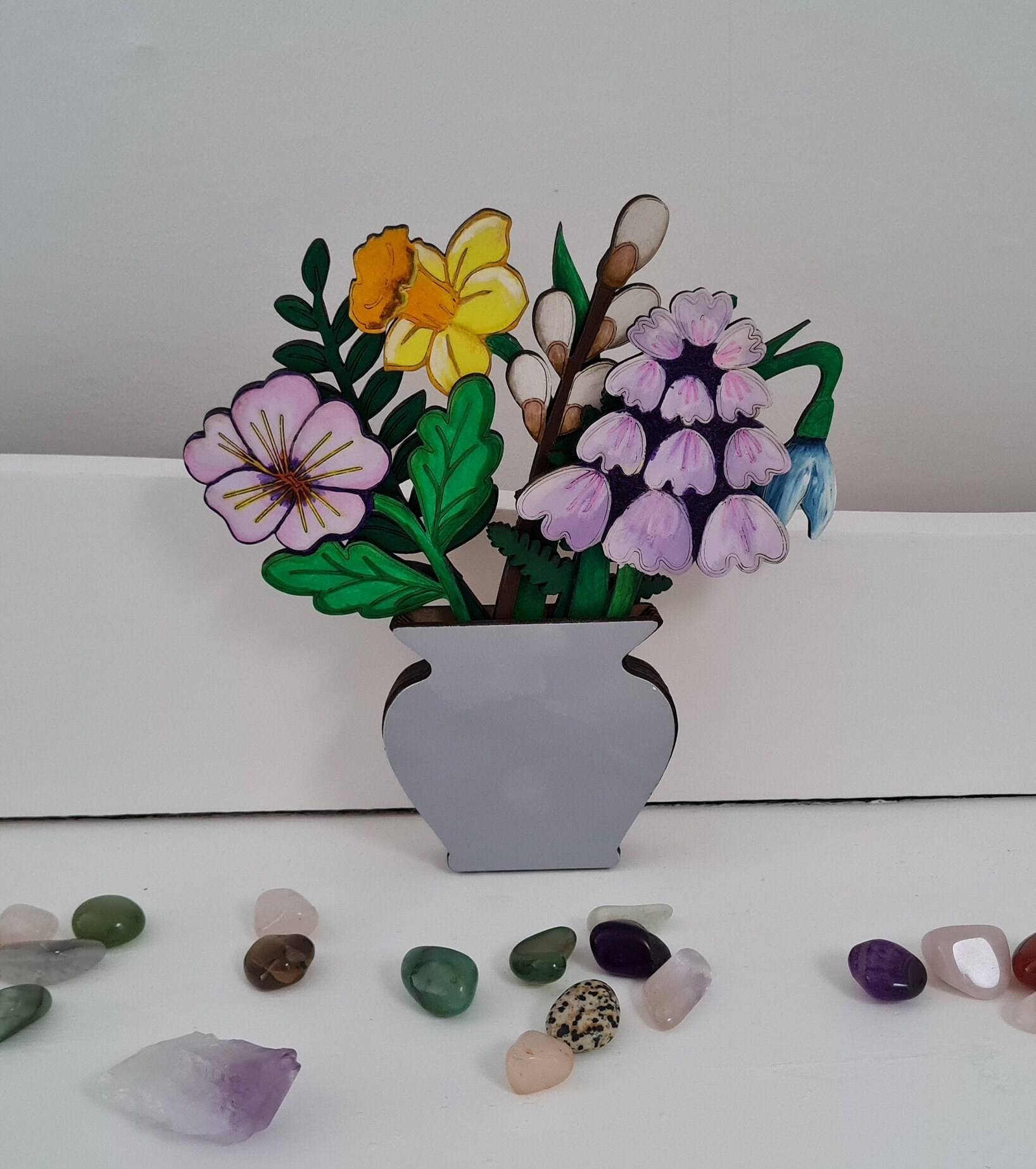 6 Wooden Individual Spring Flowers and Vase - Etsy