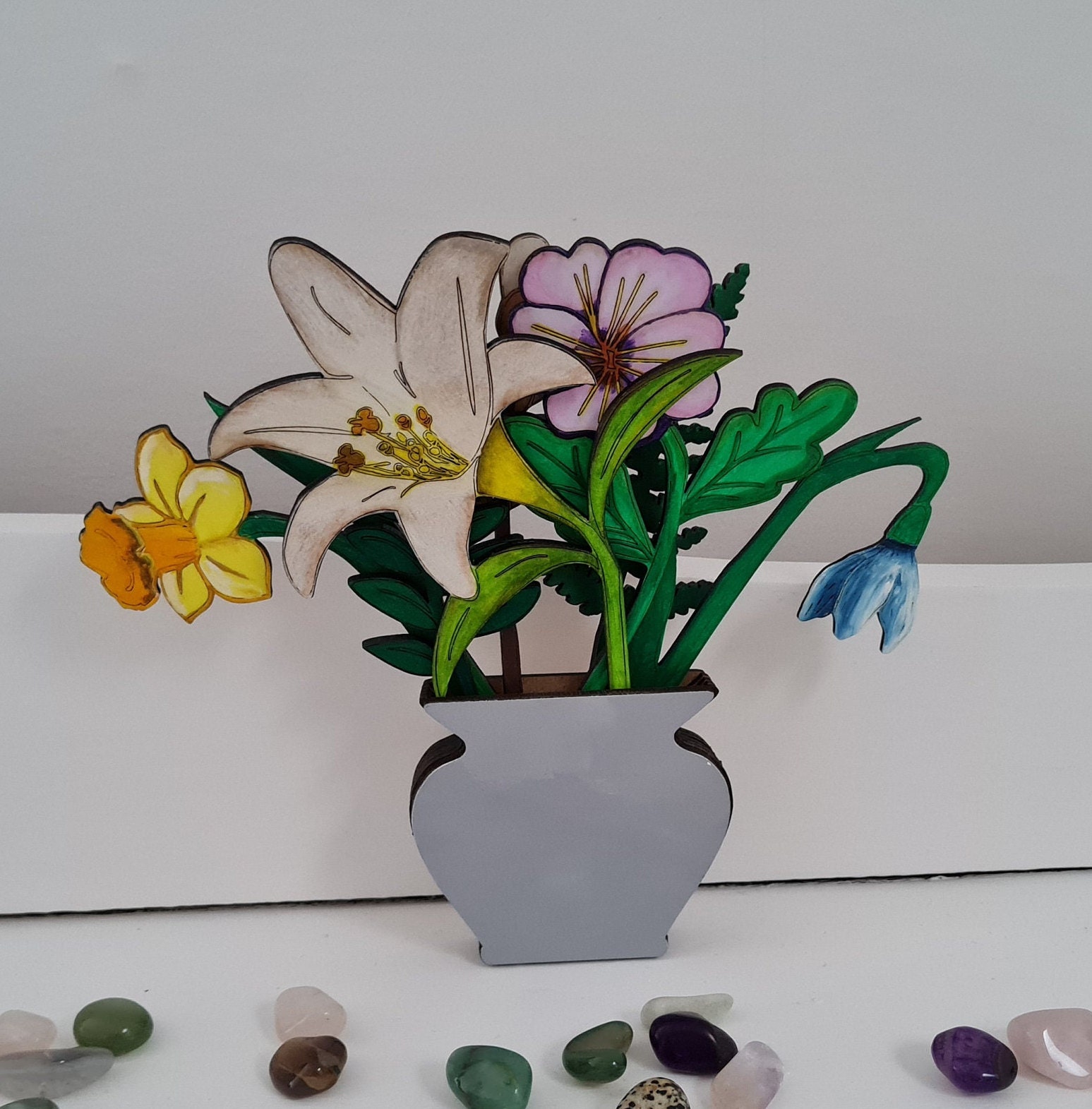 6 Wooden Individual Spring Flowers and Vase - Etsy