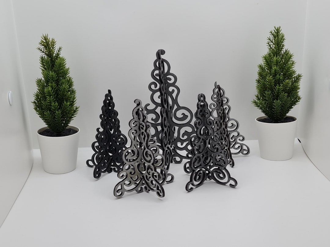 5 Christmas Wooden Detailed Trees Slot Together - Etsy