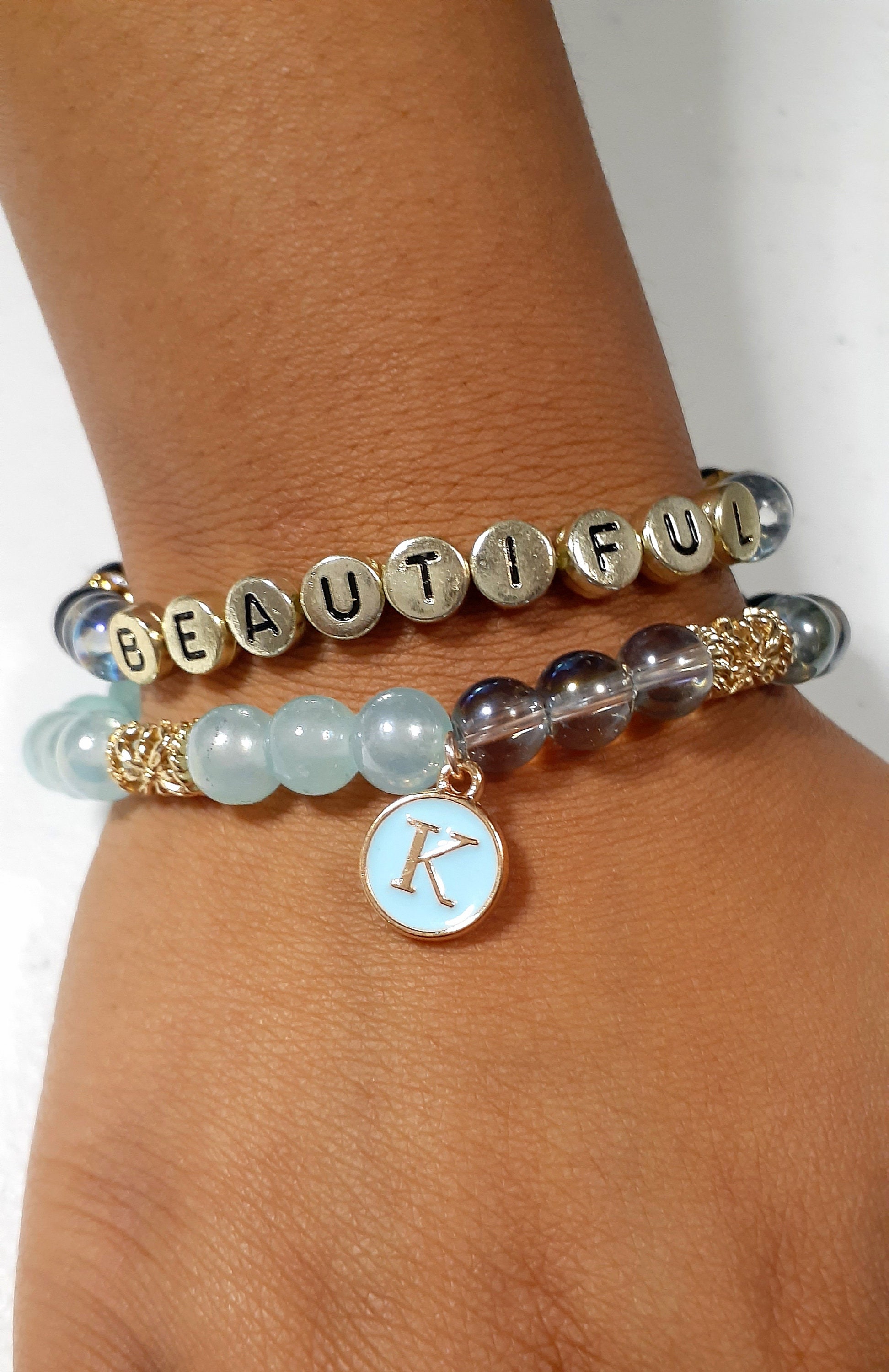 Initial K Bracelet Set - Etsy