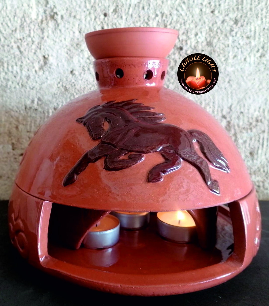 Fired Red Clay Colored-glazed Candle Heater and Censer "running Horse ...