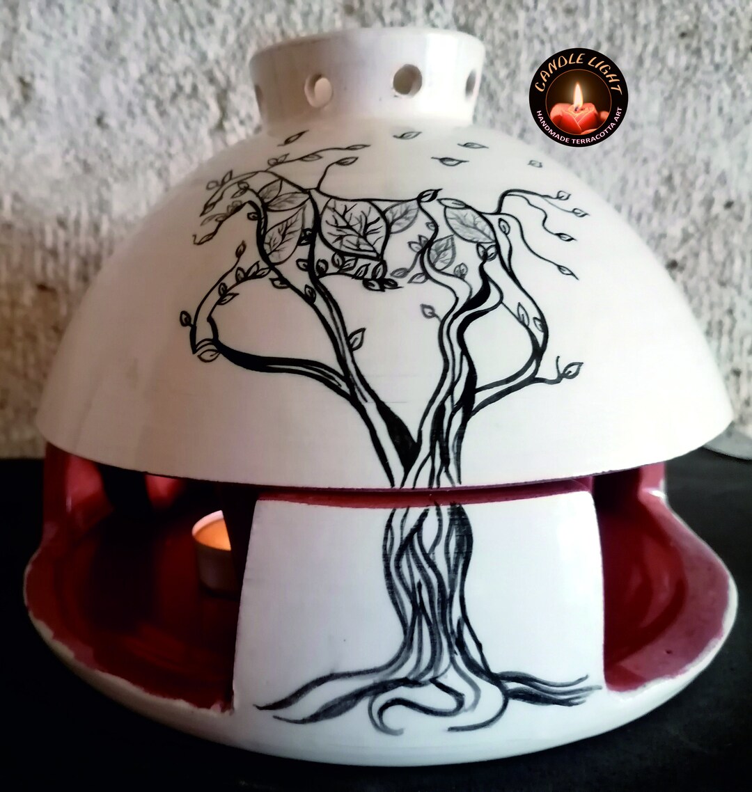 Ceramic Candle Heater and Censer Tree Horse 8,6 Inch., Red Clay Candle ...