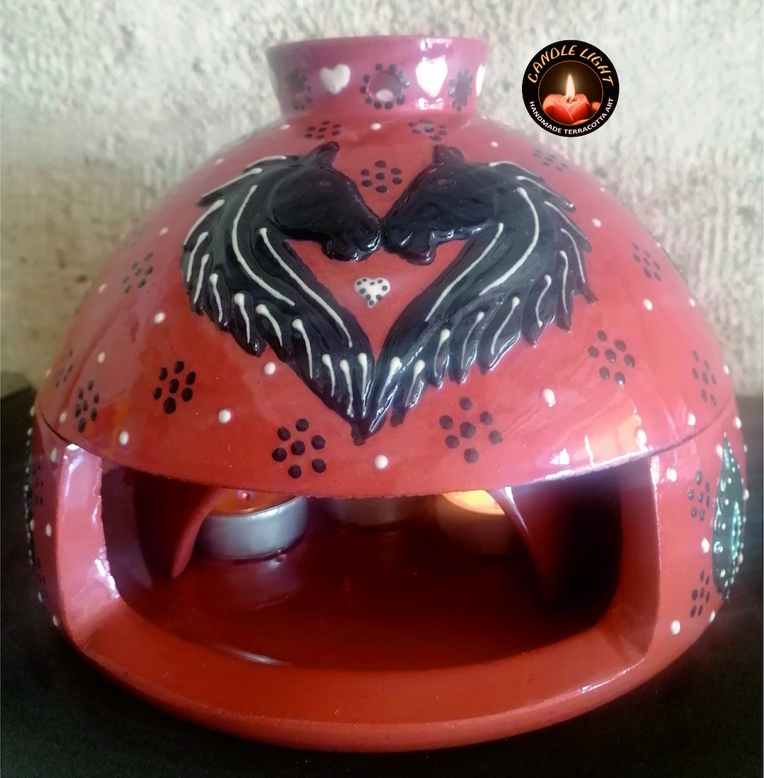 Fired Red Clay Colored-glazed Candle Heater and Censer "heart Horses ...