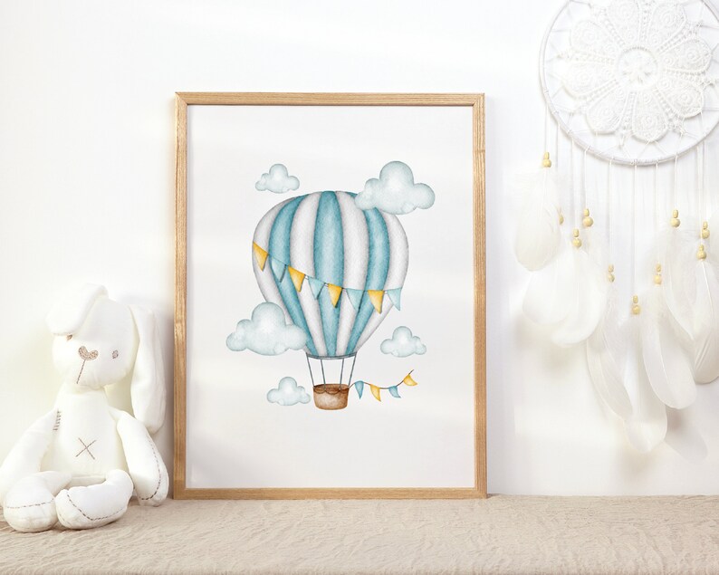 Watercolor Alphabet and Numbers Clouds and Balloon Wall Print, Set of 3 ...