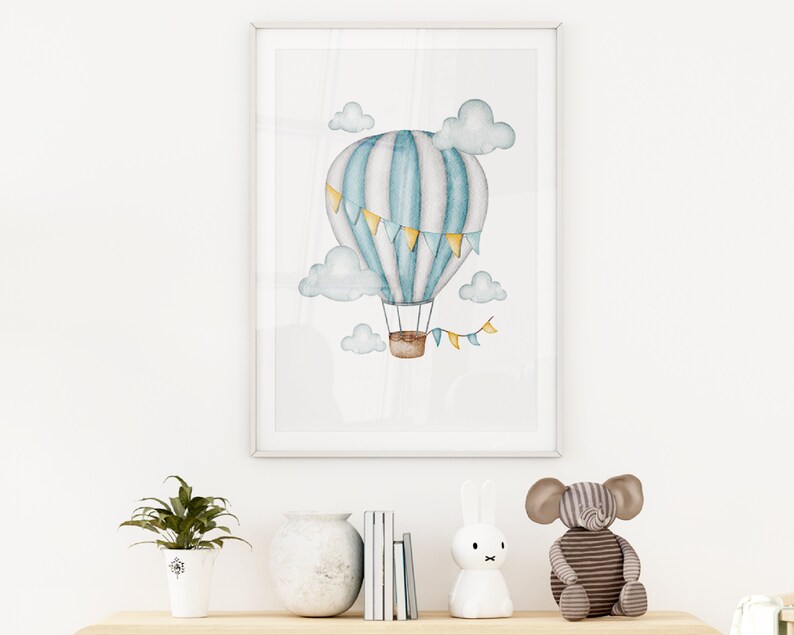 Watercolor Alphabet and Numbers Clouds and Balloon Wall Print, Set of 3 ...