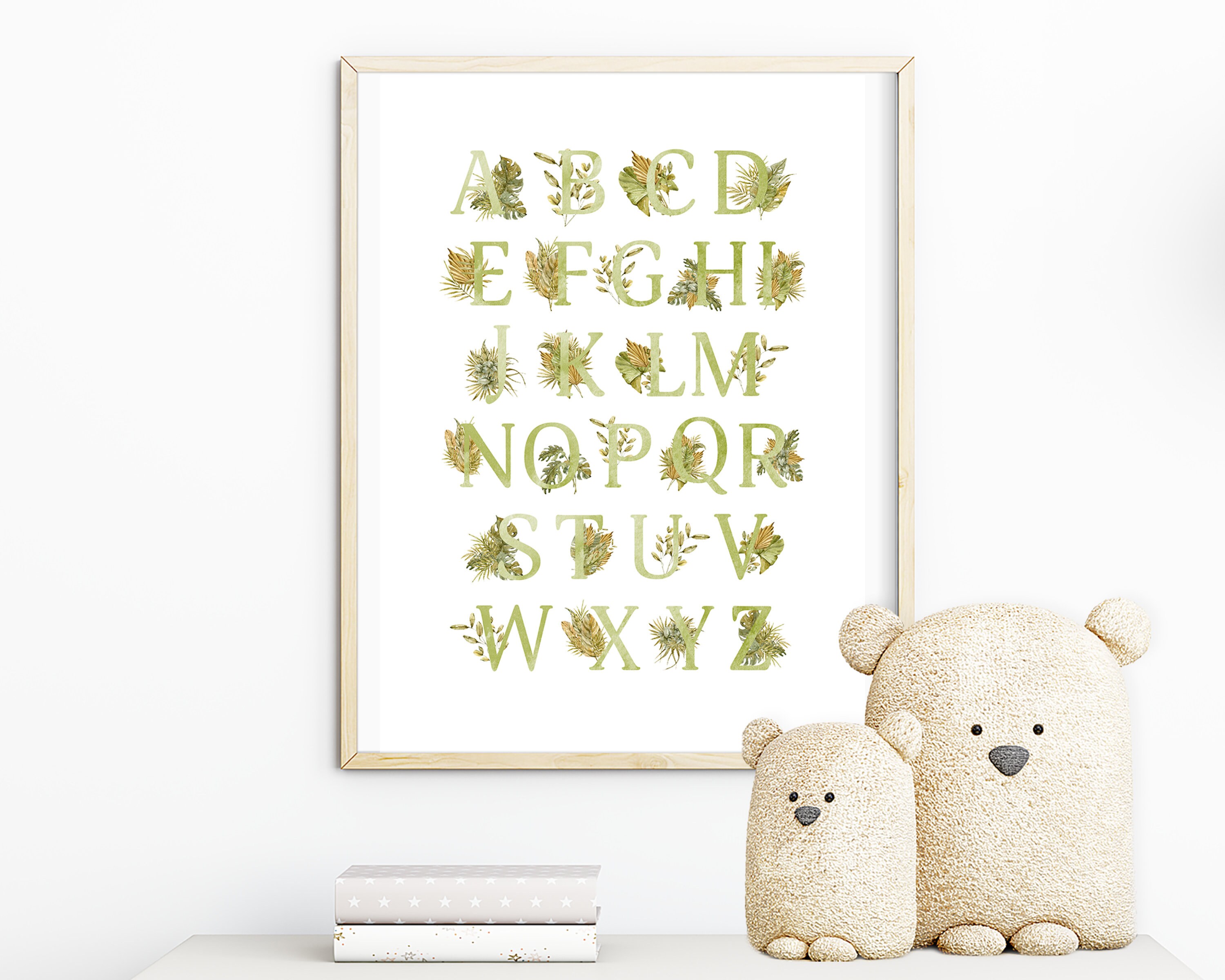 Tropical Leaves Alphabet and Numbers 1-10 Wall Print, Set of 3 Nursery ...