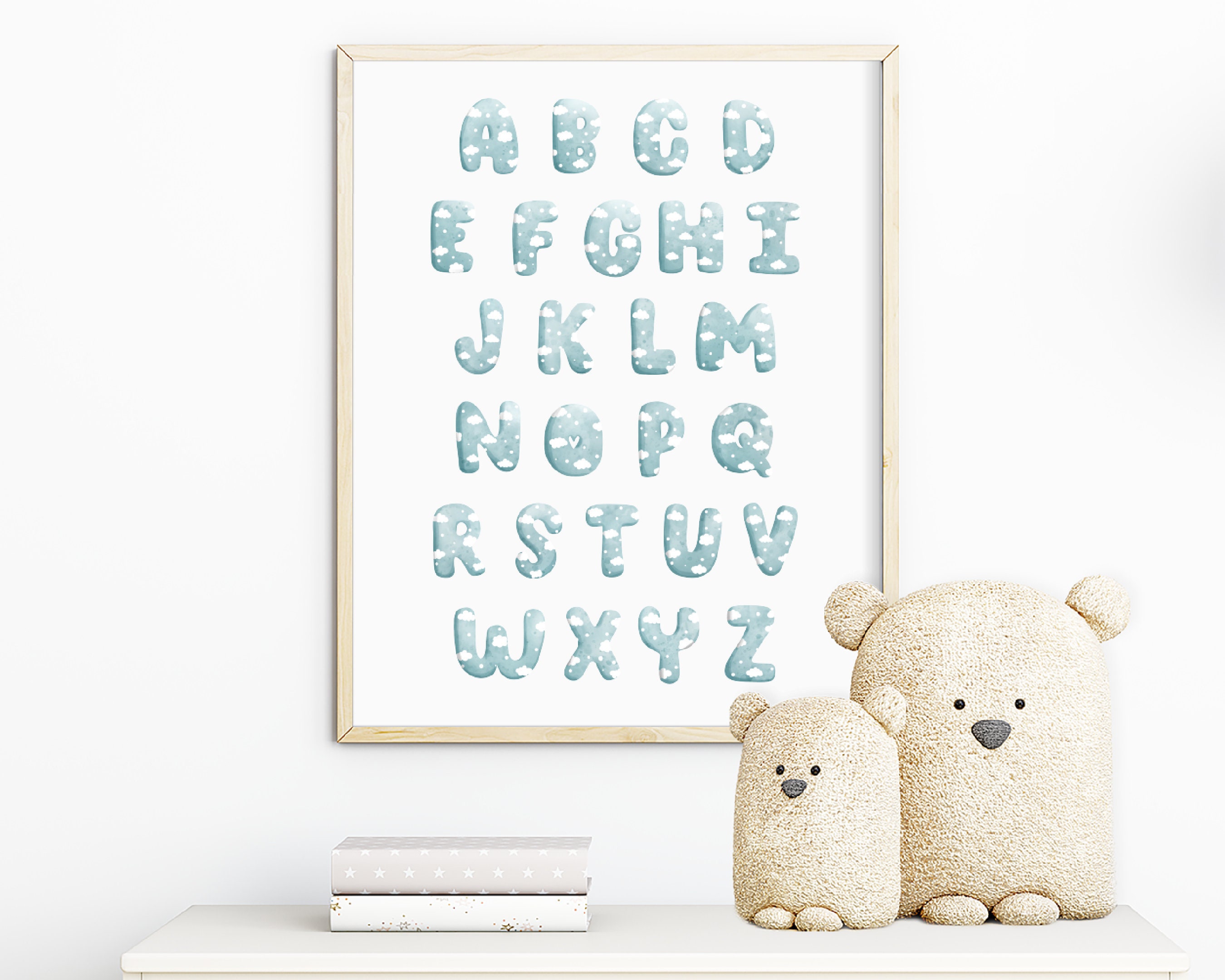 Watercolor Alphabet and Numbers Clouds and Balloon Wall Print, Set of 3 ...