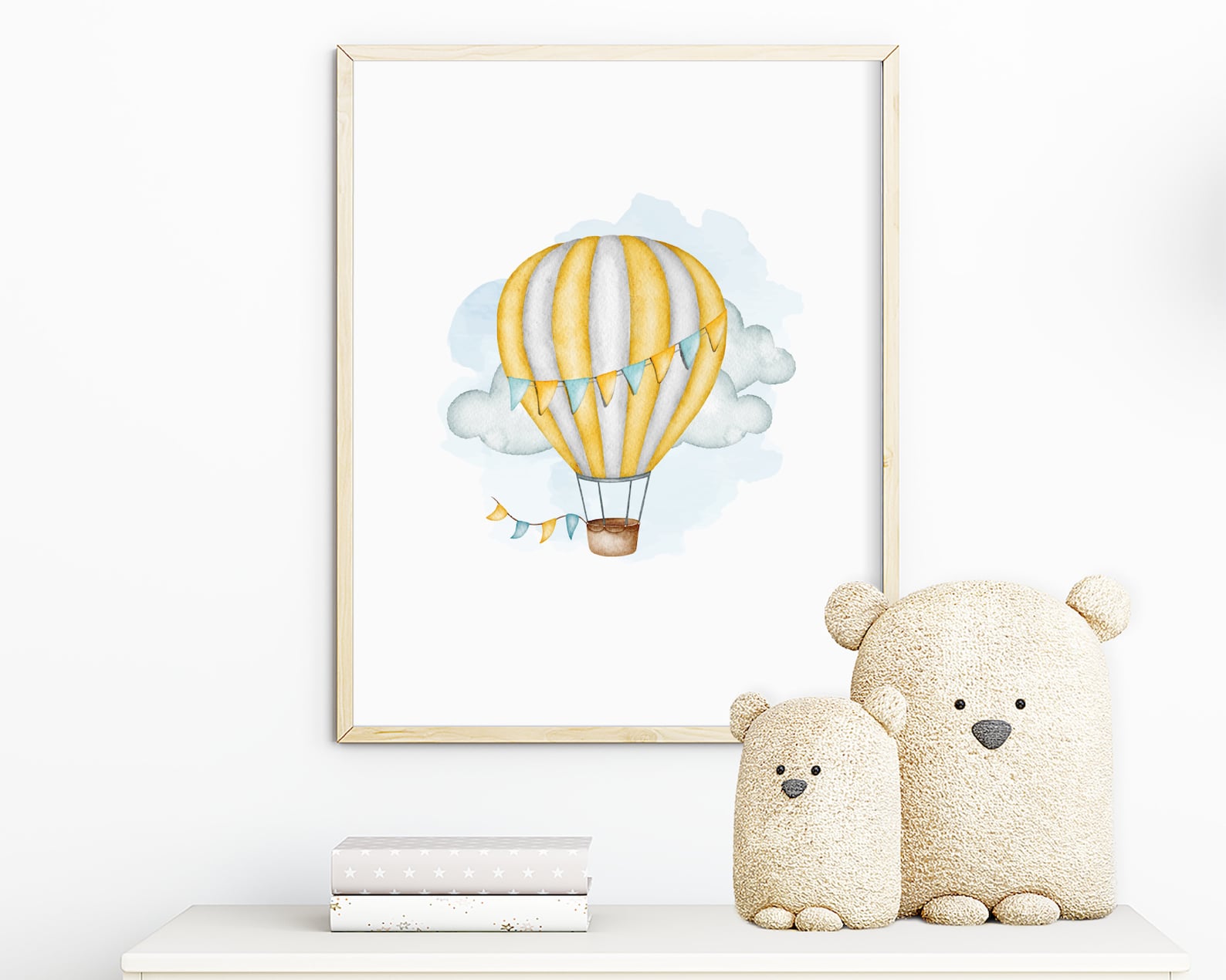 Watercolour Clouds Hot Air Balloon Wall Print, Set of 3 Nursery Art ...