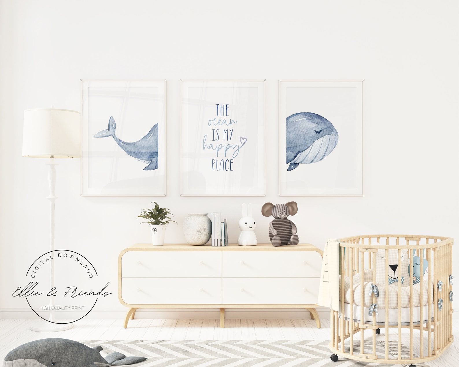 Watercolor Boho Ocean Blue Whale Wall Print Set of 3 Sailing - Etsy