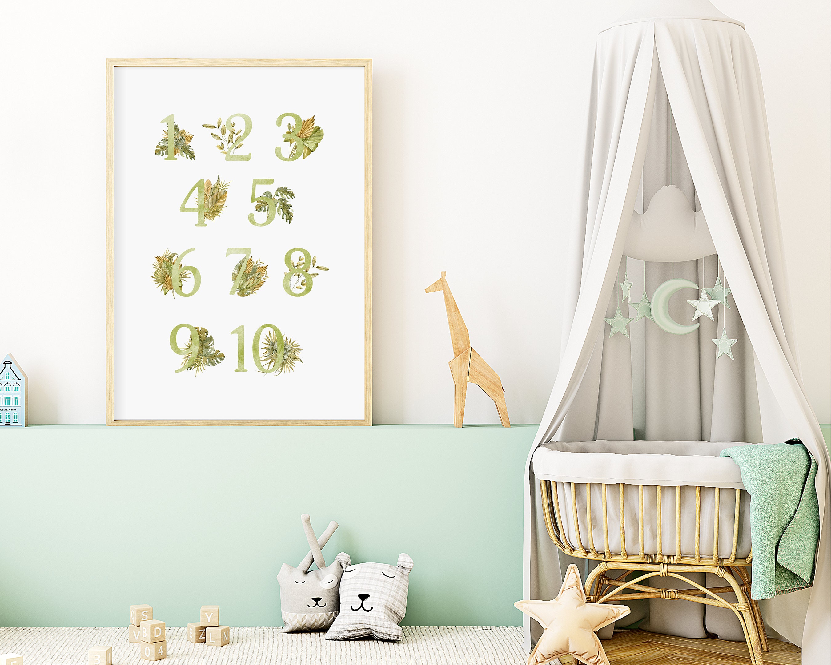 Tropical Leaves Alphabet and Numbers 1-10 Wall Print, Set of 3 Nursery ...