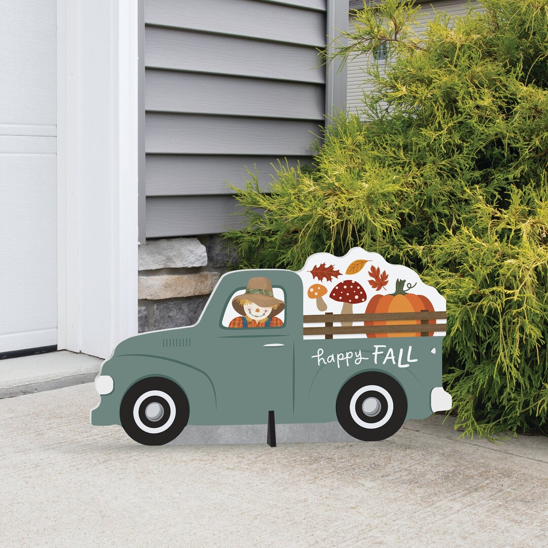 Happy Fall Truck With Scarecrow Yard Sign Weather-resistant PVC Outdoor ...