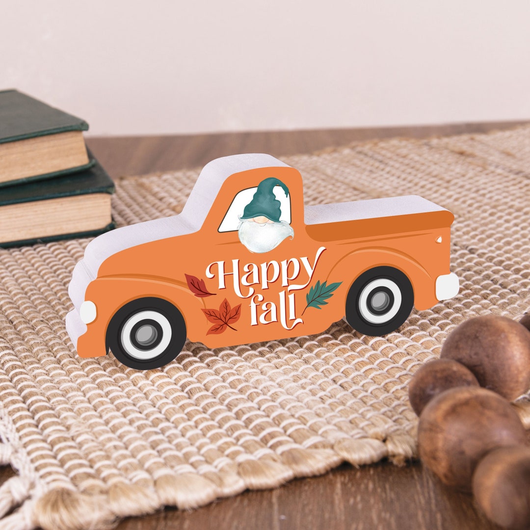 Happy Fall Pickup Truck Shape Small Pine Tabletop Sign Cute Seasonal ...