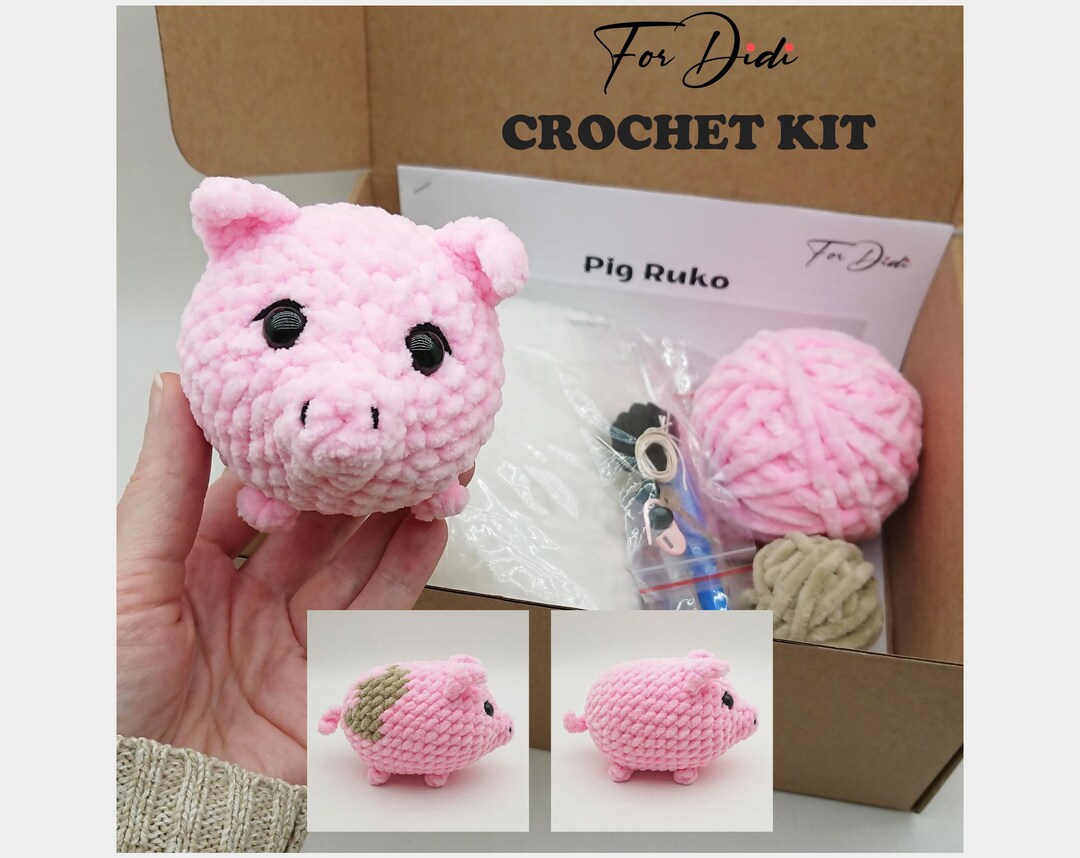 Pig CROCHET KIT. Crochet Pattern and Video Tutorial, Materials and ...