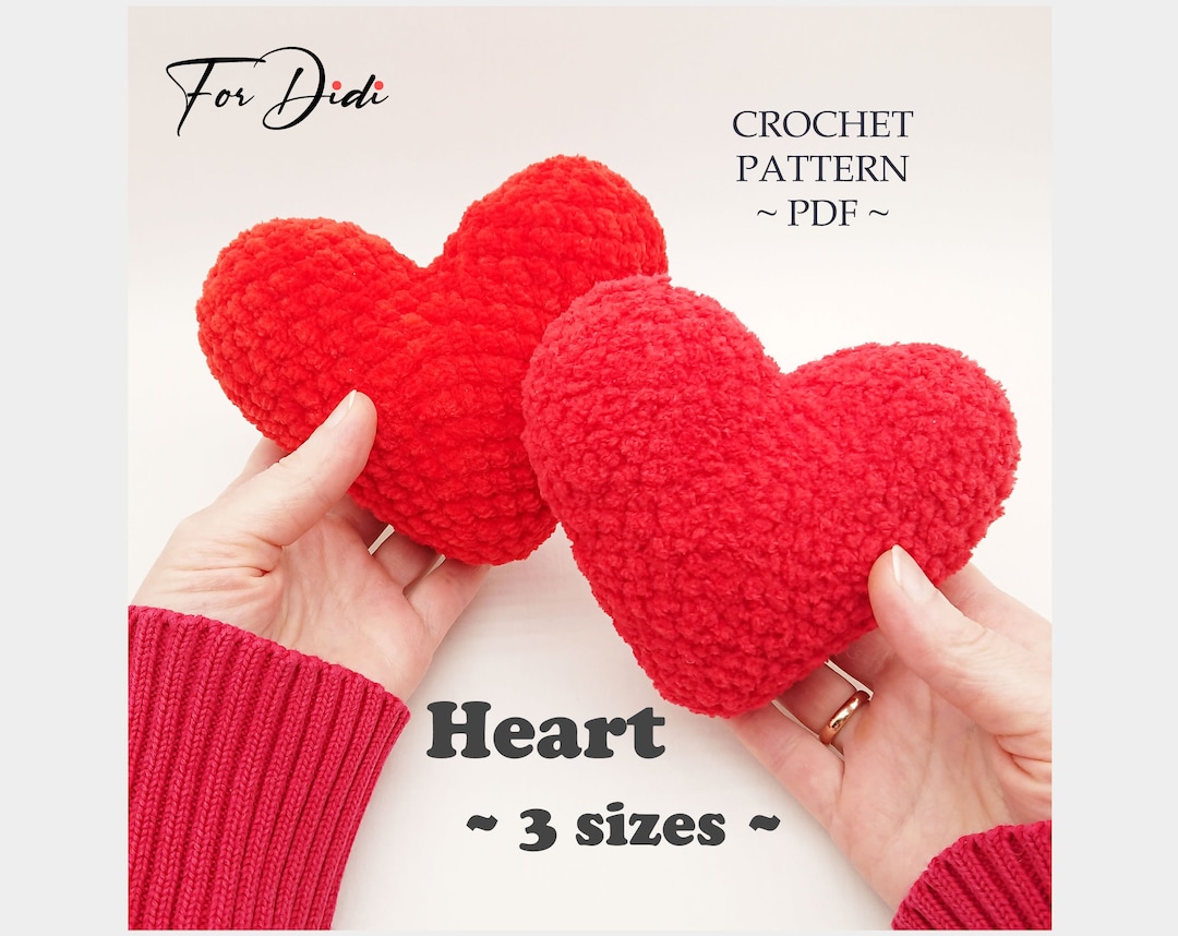 Crochet Plush HEART Pattern. 3 Sizes. Valentine's Day Heart. Crochet ...