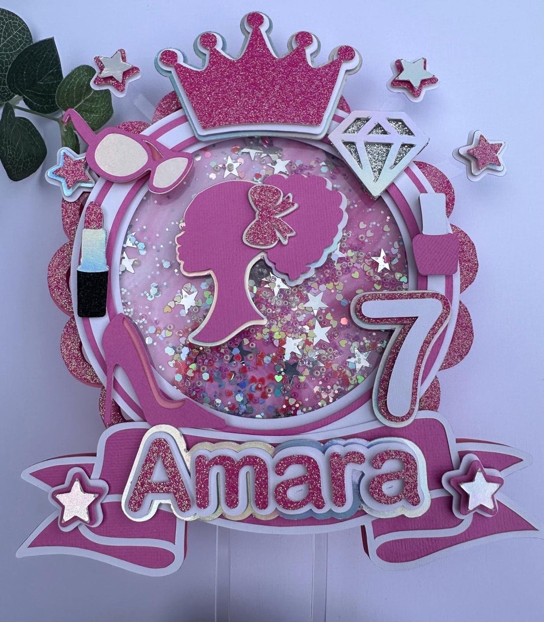 Personalised Pink Barbie Cake Topper/ Name and Age /shaker /LED Topper ...
