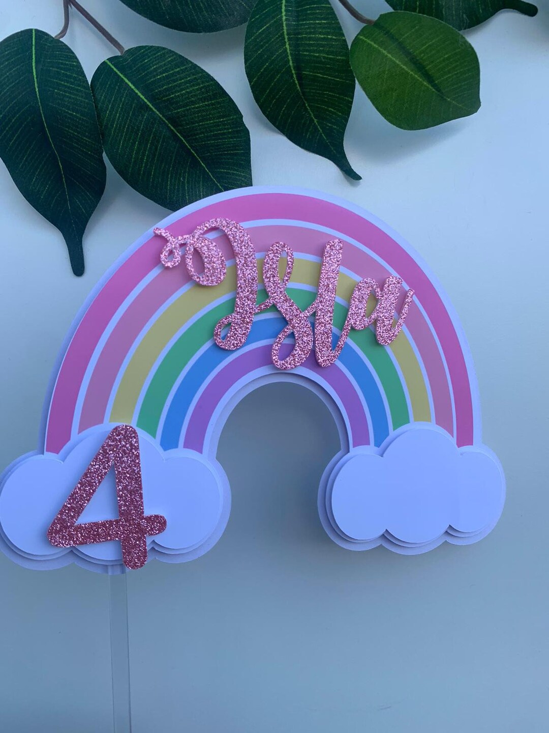 Personalised Pastel Rainbow Cake Topper / Pink Rainbow / Name - Etsy