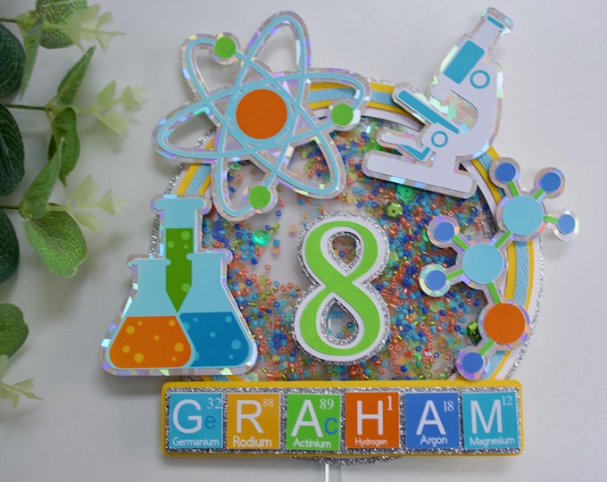 Custom Science Shaker Cake Topper / LED Light up Topper/ Name and Age ...