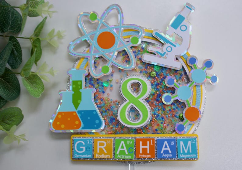 Custom Science Shaker Cake Topper / LED Light up Topper/ Name and Age ...