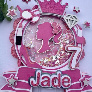 Personalised Pink Barbie Cake Topper/ Name and Age /shaker /LED Topper ...