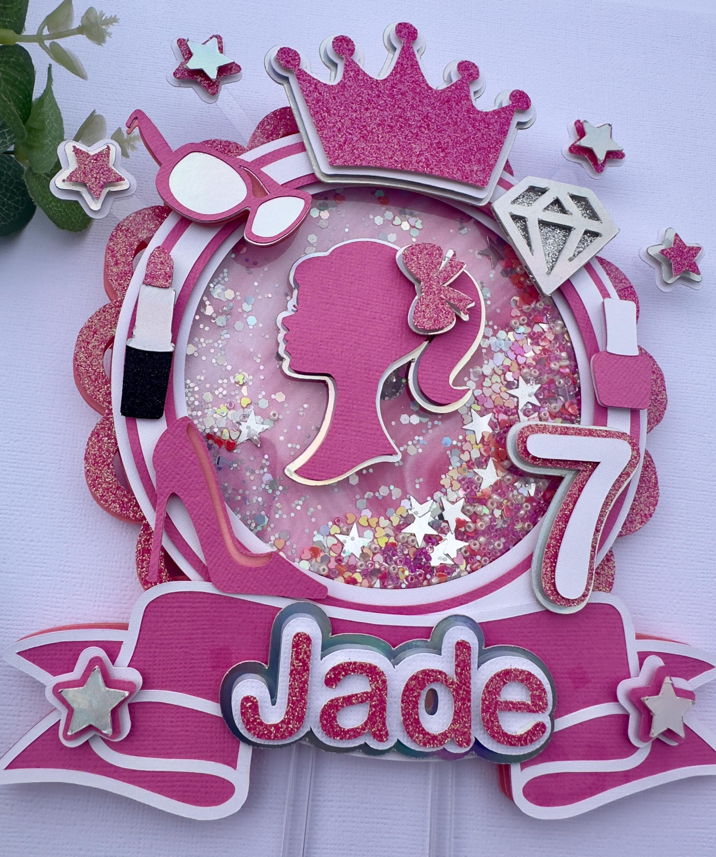 Personalised Pink Barbie Cake Topper/ Name and Age /shaker /LED Topper ...