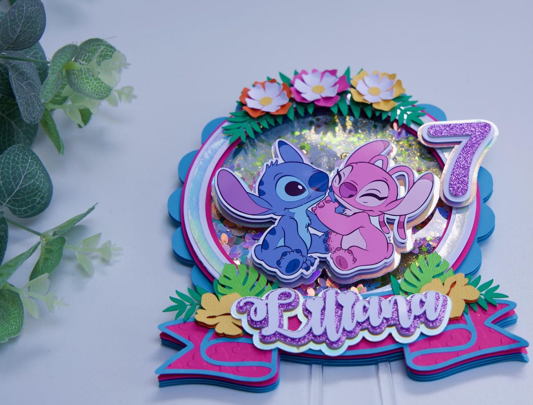 Personalised Stitch and Angel Cake Topper / Handmade / LED Light up ...