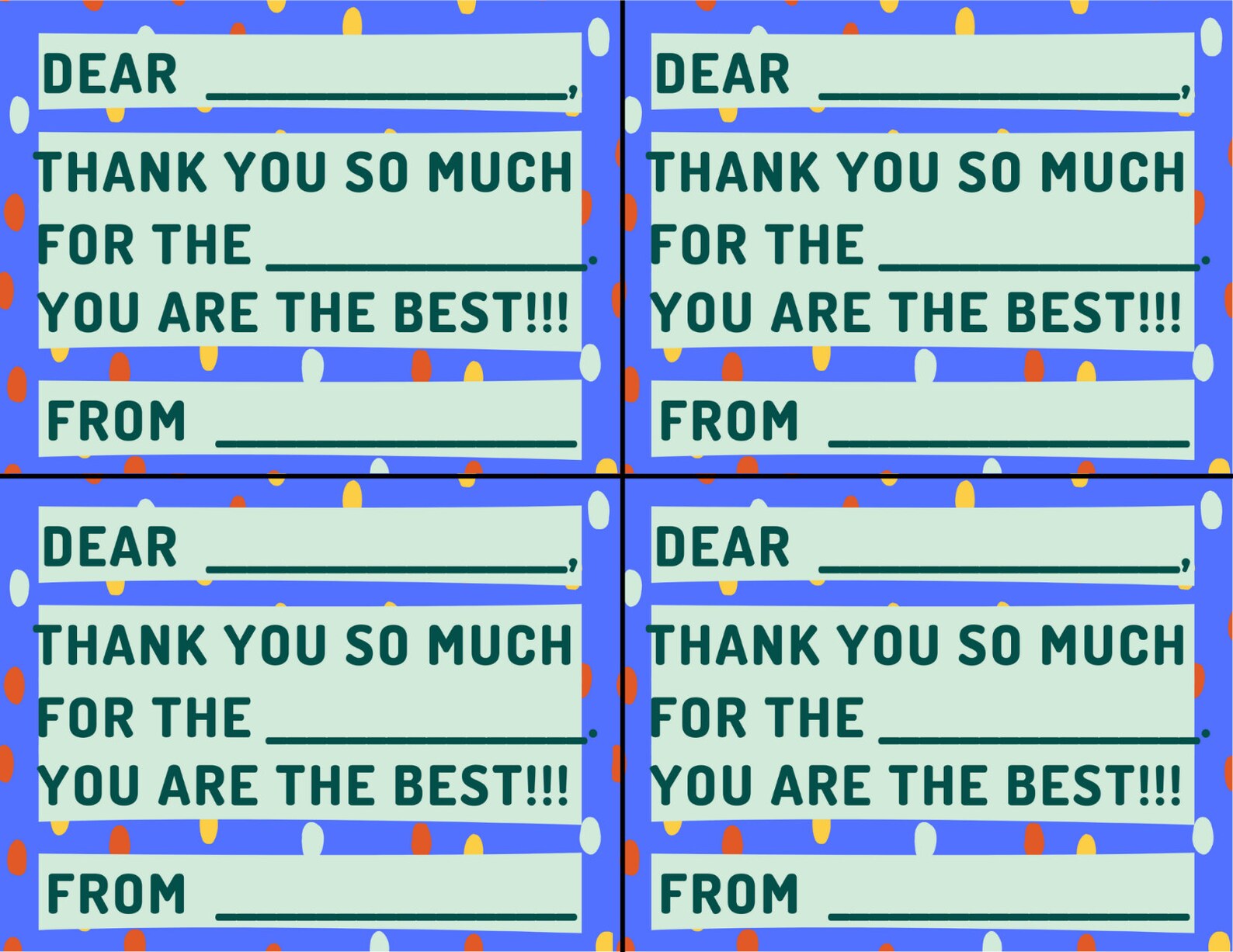 Printable Kids Thank You Note Template, Kids Thank You Card Fill In ...