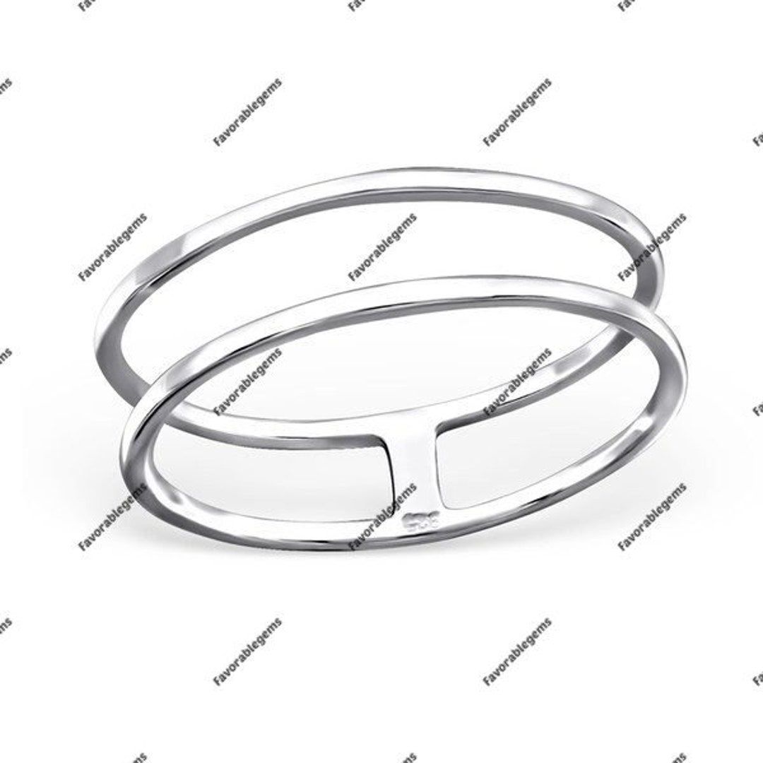 Sterling Silver Double Band Ring - Minimalist Stacking Ring - Etsy