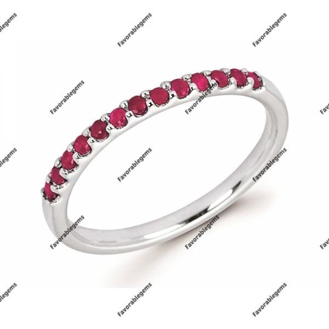Ruby Half Eternity Band Ring - 925 Sterling Silver Wedding Ring - Etsy