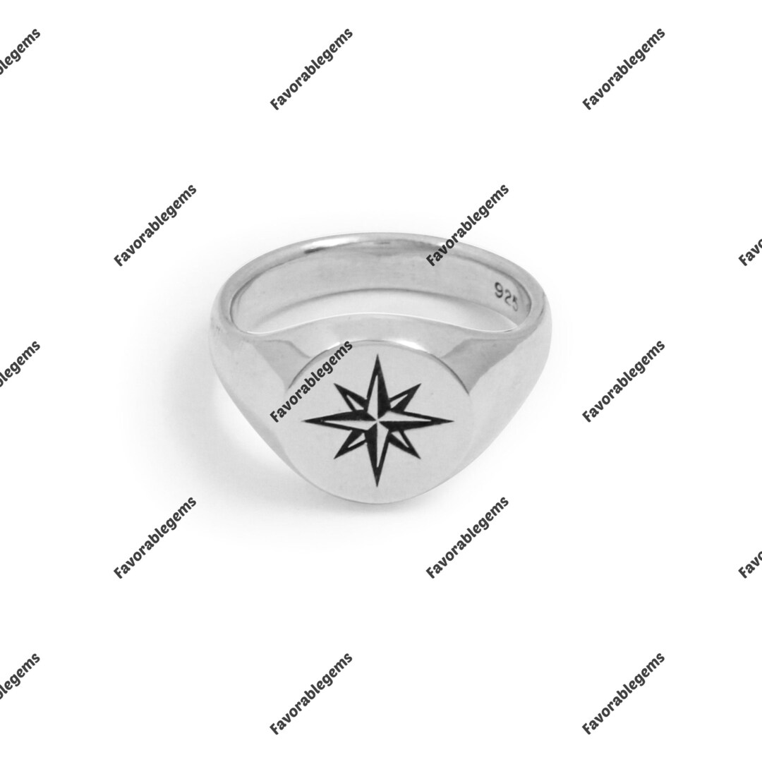Compass Signet Ring Engraved Compass Ring Travelers Ring Sterling Silver Ring Unisex Ring