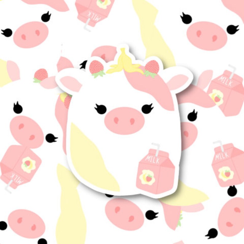 Strawberry Banana Milk Cow Squishmallow Inspired Sticker - Etsy