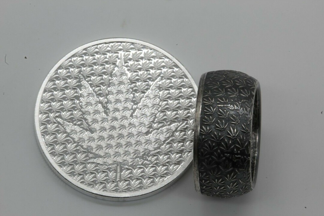 Pot Cannabis Silver Coin Ring Fine Silver .999 Ring Marijuana Leaf Ring ...