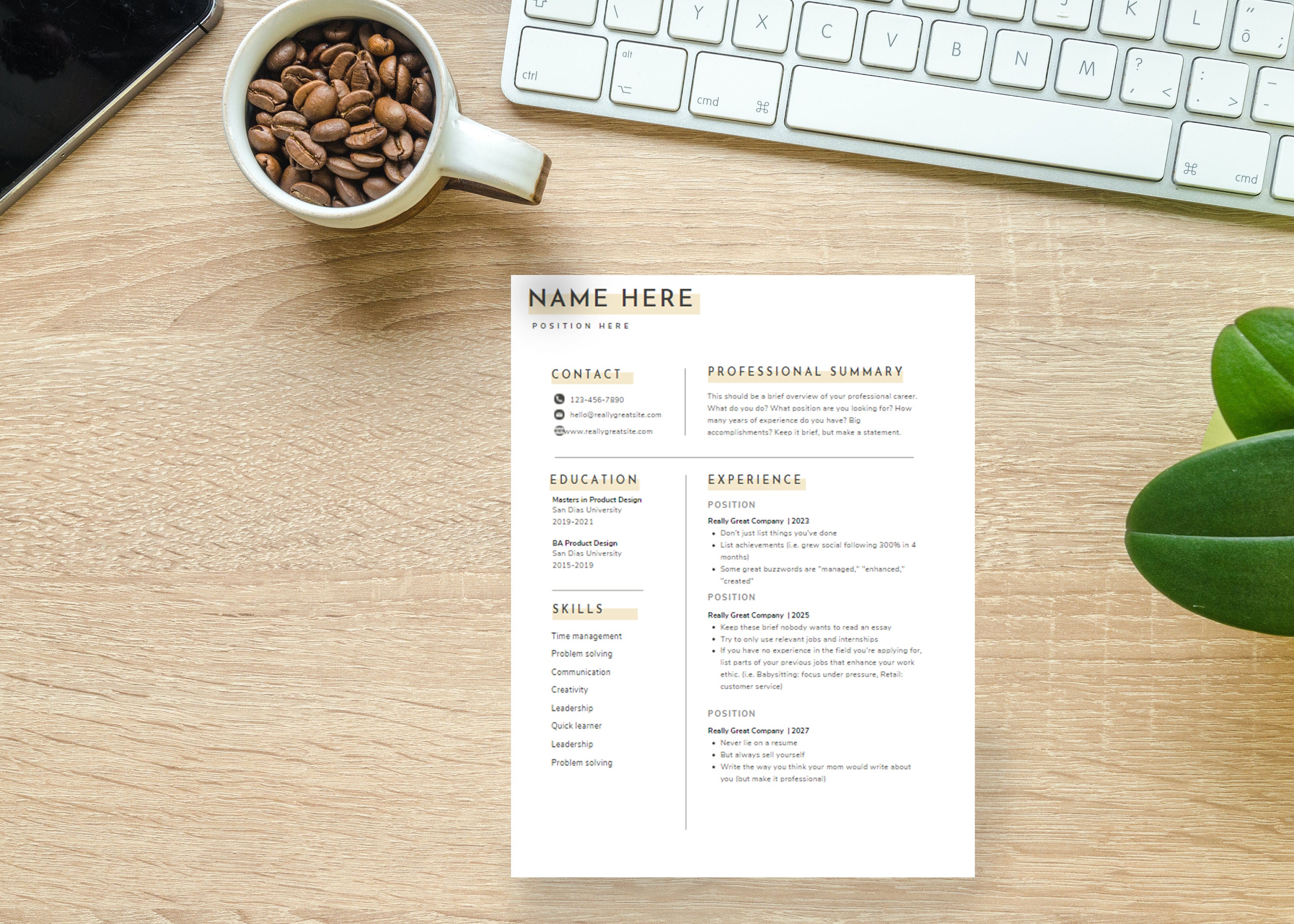 Simple Beige Resume Template, Canva Template - Etsy