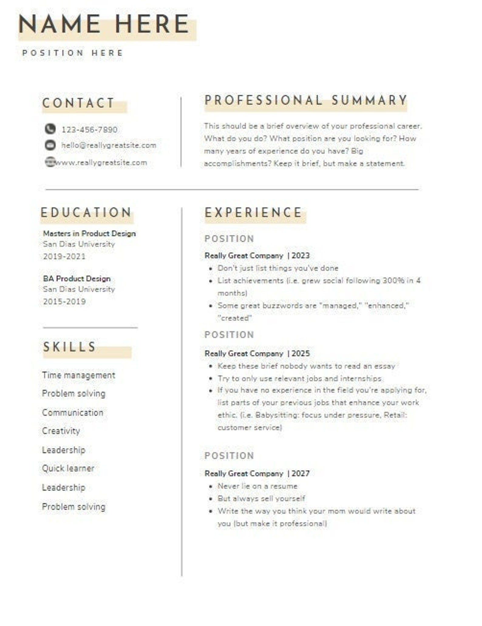 Simple Beige Resume Template, Canva Template - Etsy