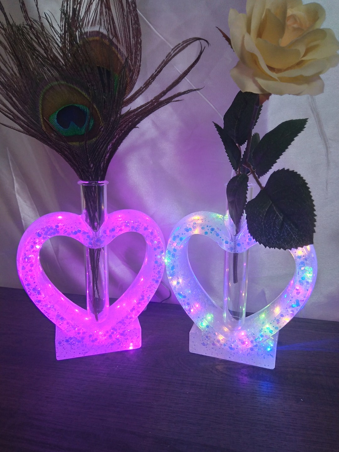 Heart Vases, Light up LED, Handmade Resin Art, Wedding, Valentine's ...
