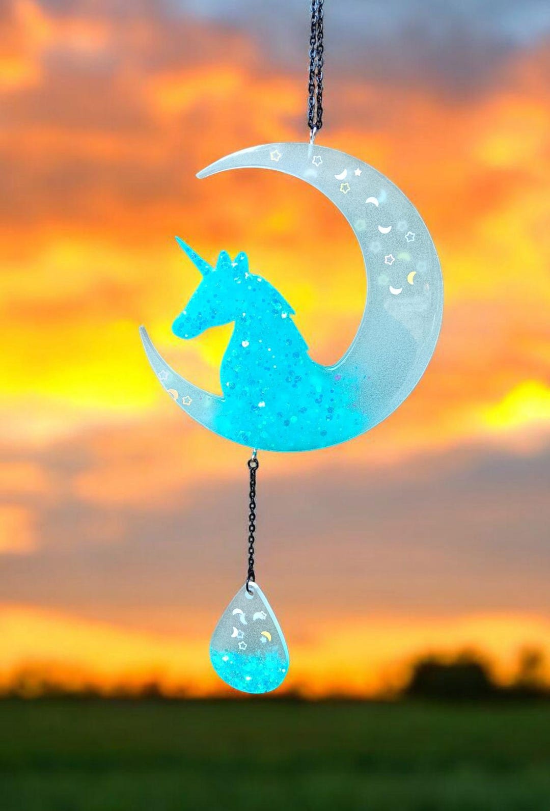 Unicorn, Crescent Moon Hanging, Sparkly, Glow in Dark, You Customize ...