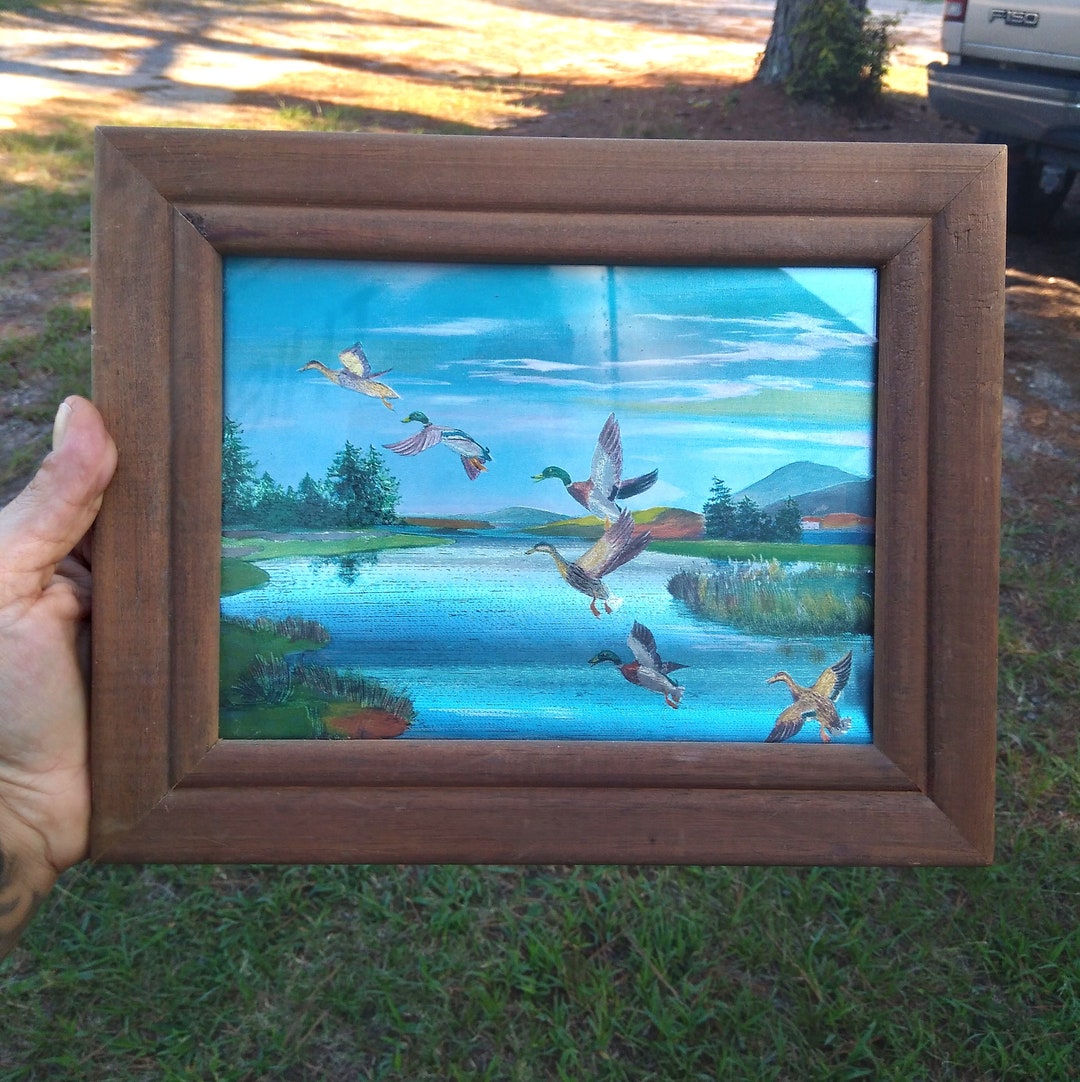 Handmade Wood Frame With Holograph Etched Duck Scene, 10.5" by 8.5", No ...